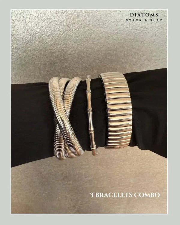 Diatoms Stack Slay Combo Silver Spiral Bracelets