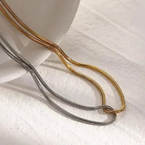 Double Layer Gold Silver Sleek Chain Necklace and Bracelet – Diatoms
